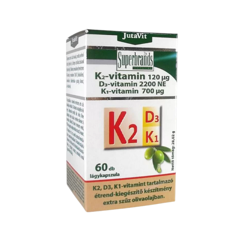 Vitaminas D : JutaVit Vitaminai K2 + D3 + K1, 60 kapsulių