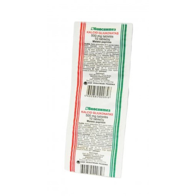 Kalcio preparatai : Kalcio gliukonatas 500 mg, 10 tablečių